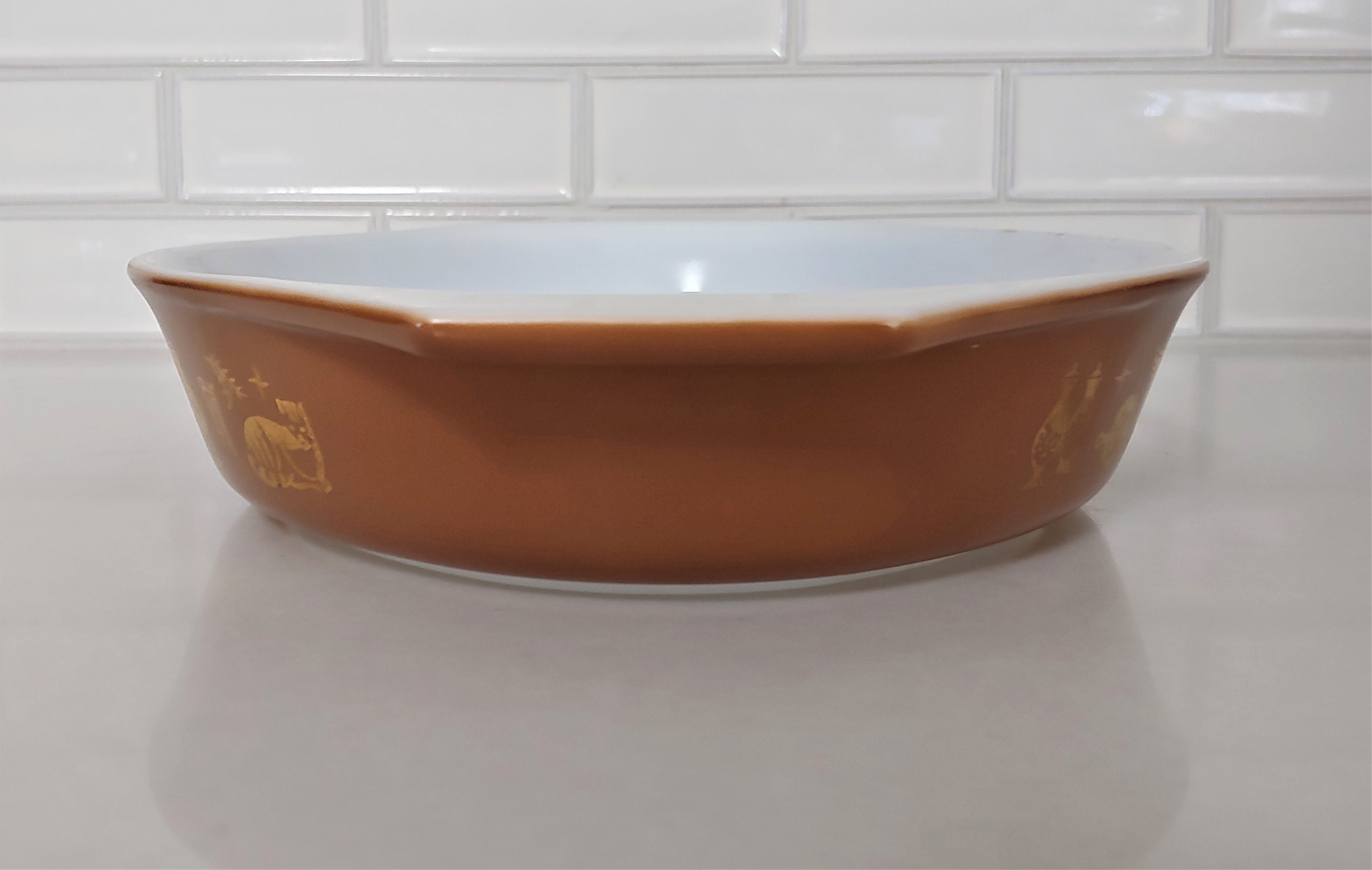 Vintage Pyrex Early American Pattern Brown and Gold Divided | Etsy