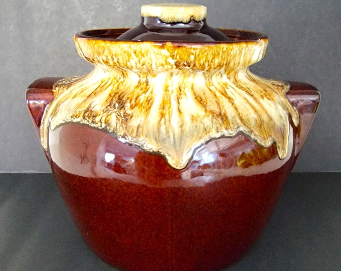 Ceramic Drip Glaze Beanpot With Lid Cookie Jar Vintage 1970s Brown and ...