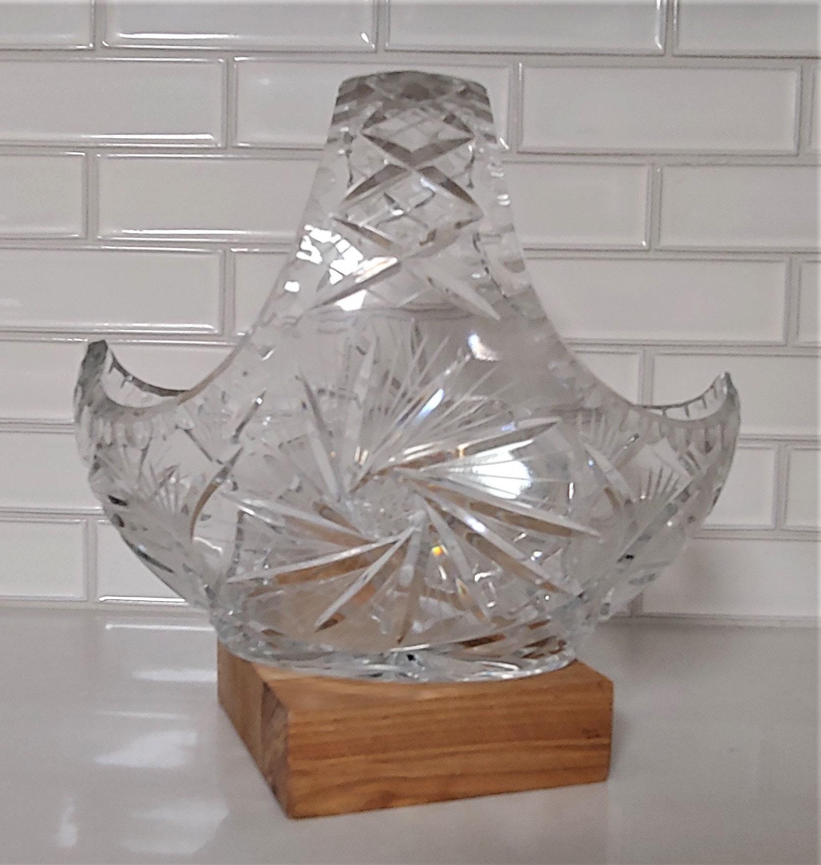 Vintage Heavy Lead Crystal Glass Vase Basket Starburst and | Etsy