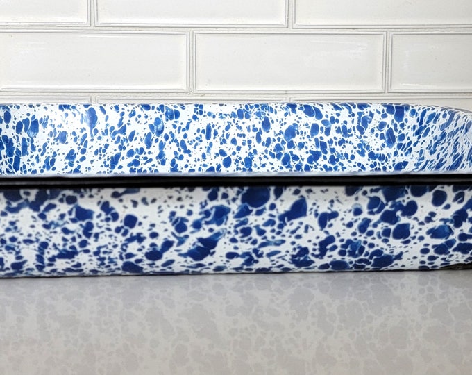 Vintage Blue and White Spatterware Enamelware Baking Pan - Etsy