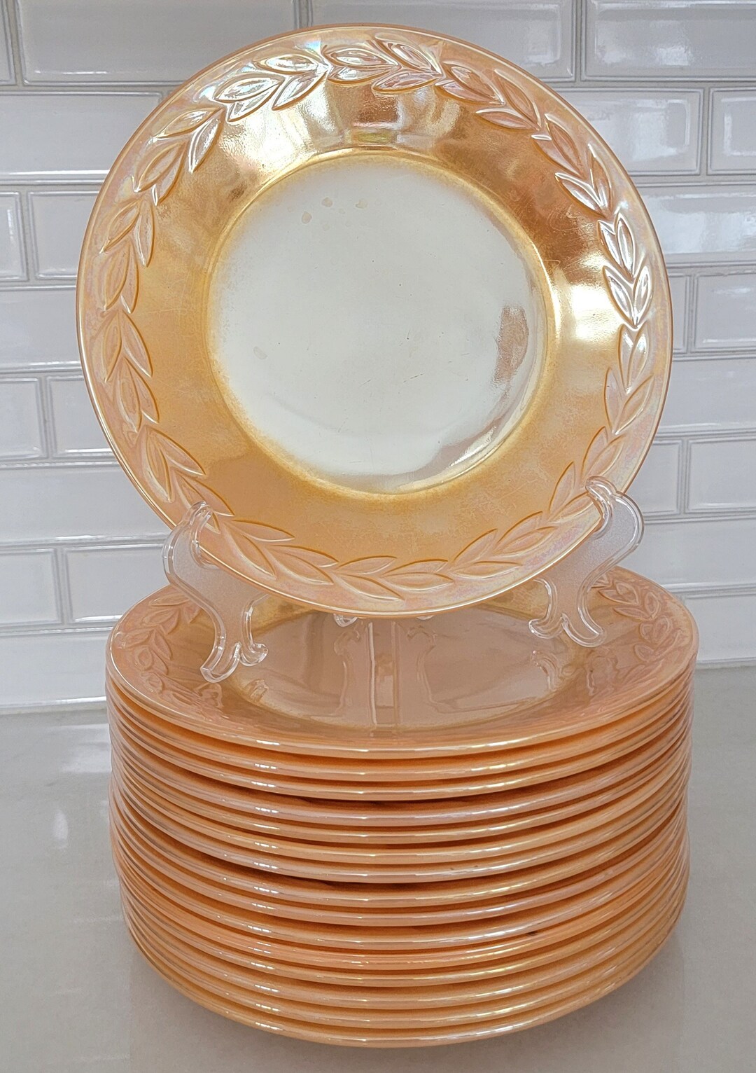 Vintage Fire King Lusterware Peach Laurel Leaf and Three Bands ...