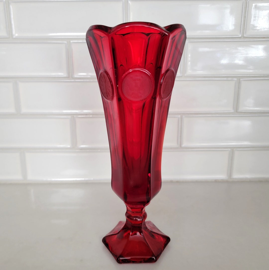 Vintage Fostoria Coin Dot Pattern Ruby Red Footed Bud Vase - Etsy