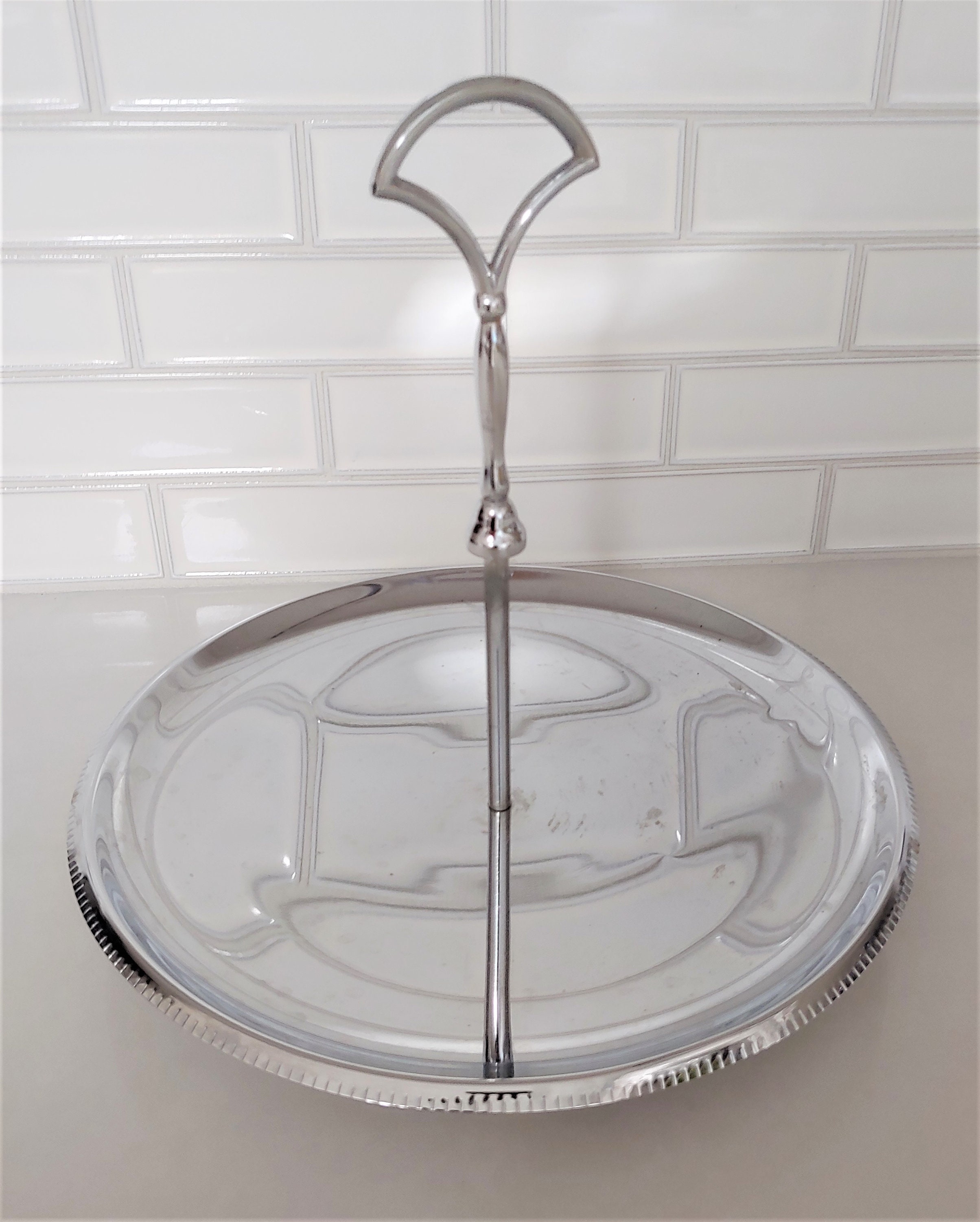 Vintage Chrome Serving Tray With Handle, Tiered Server - Etsy