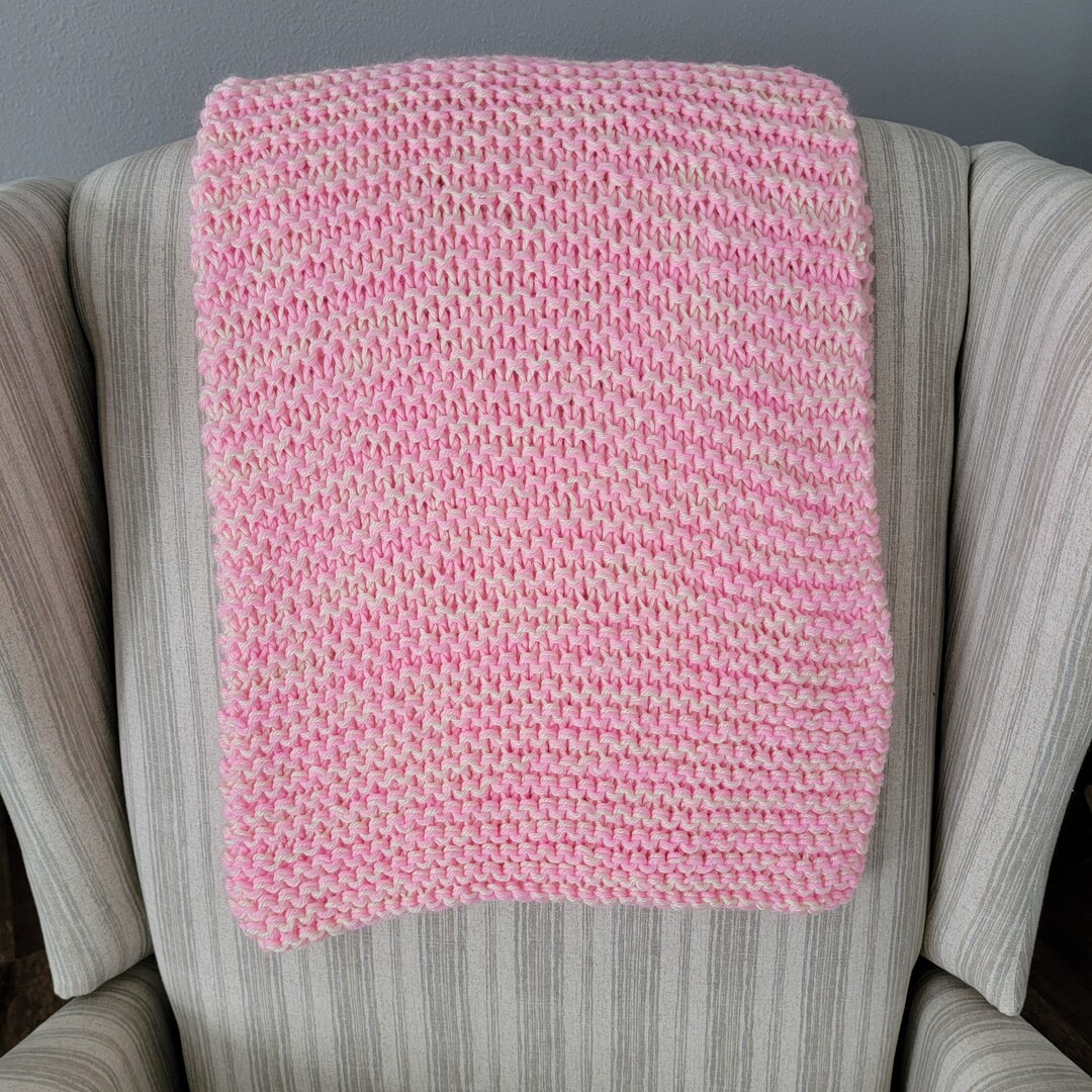 Vintage Handknit Pink Shoulder Shawl, Lap Robe, Baby Blanket or Couch ...