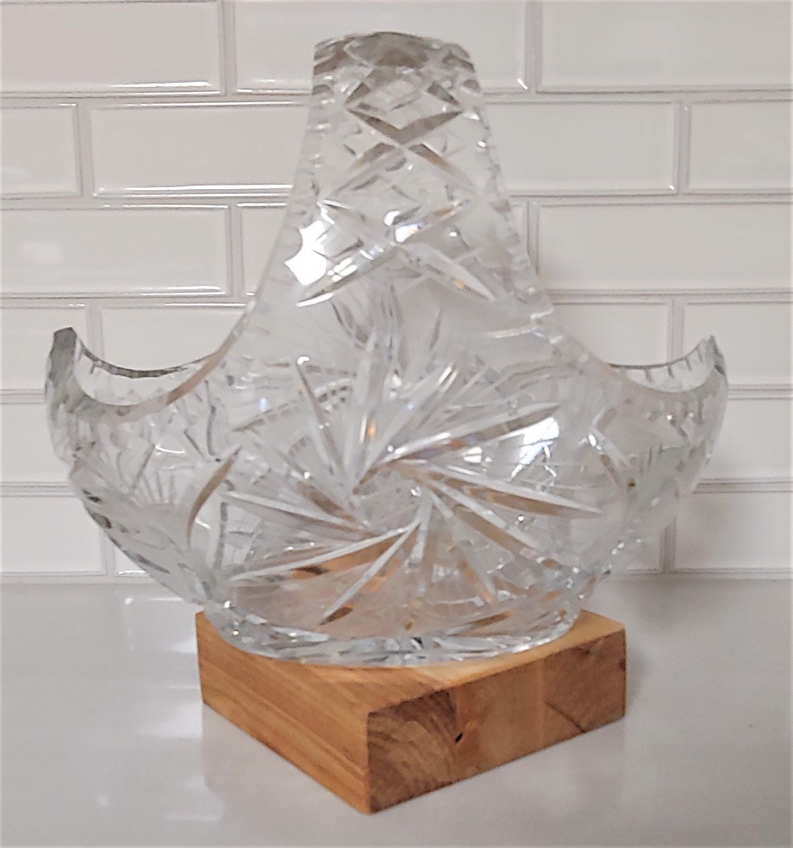 Vintage Heavy Lead Crystal Glass Vase Basket Starburst and | Etsy