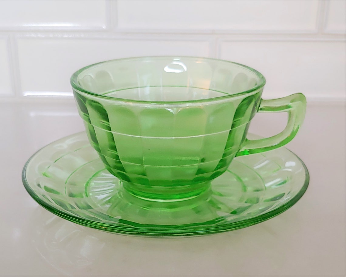 Vintage Green Depression Glass Block Optic Pattern Coffee Cup | Etsy