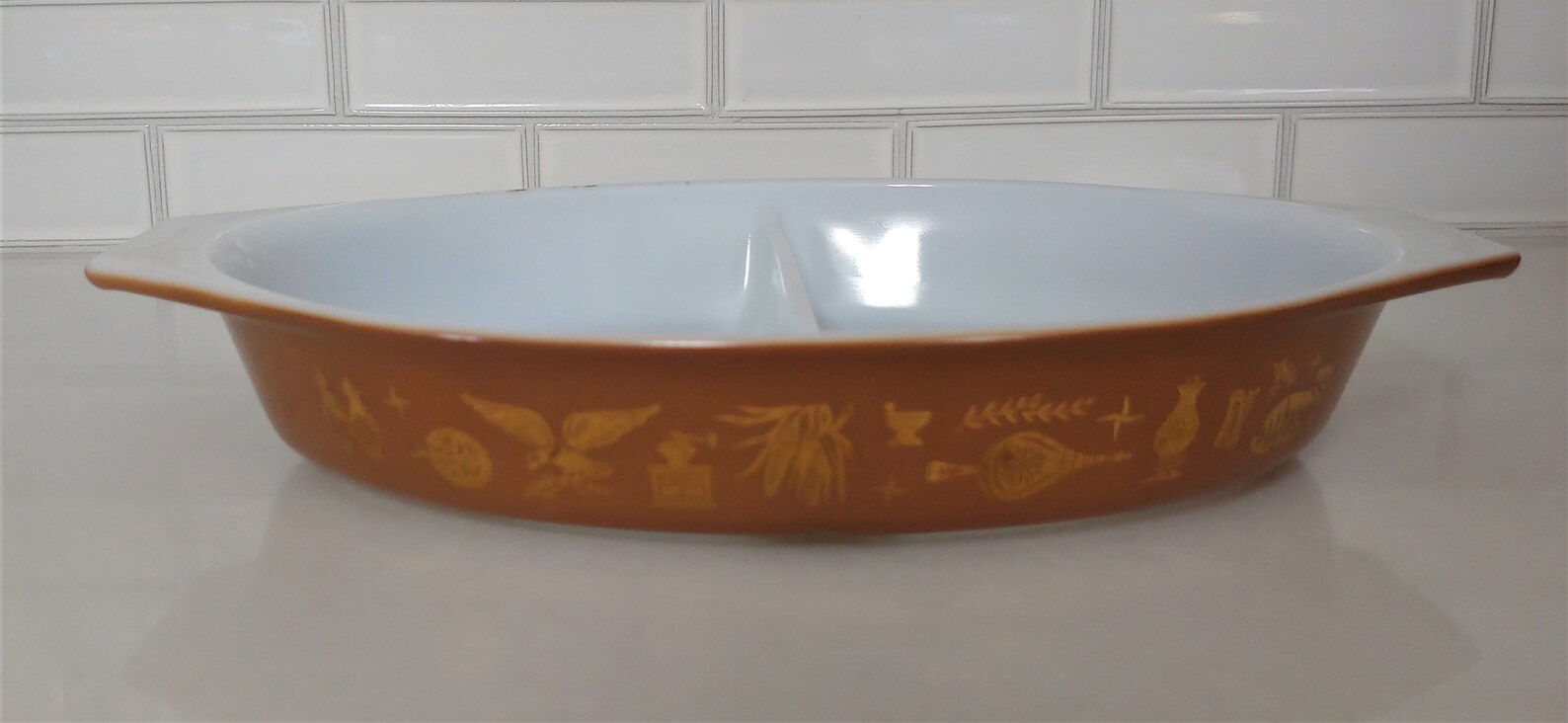 Vintage Pyrex Early American Pattern Brown and Gold Divided | Etsy