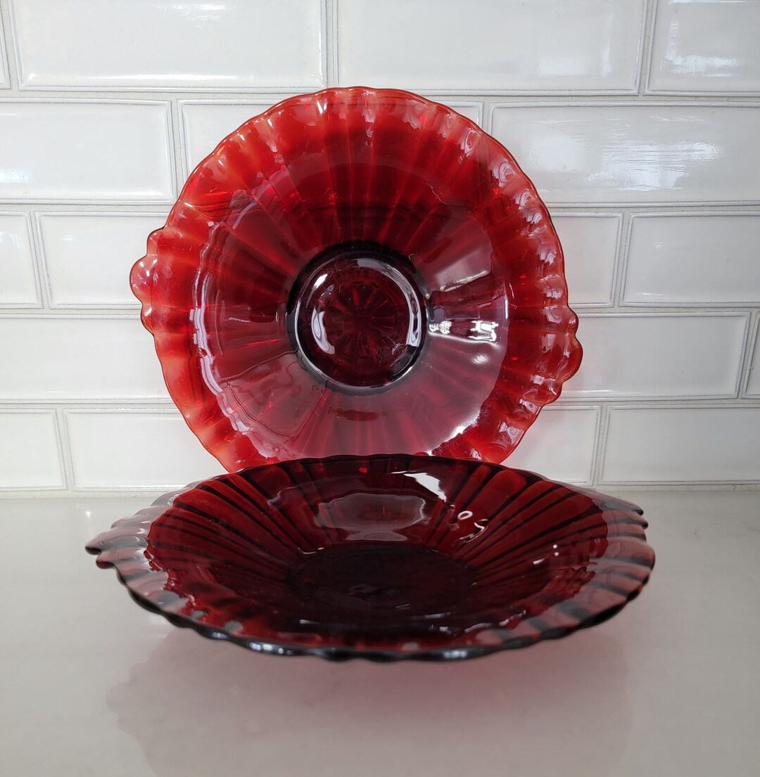 Pair of Ruby Red Old Cafe Pattern Depression Glass Bowls From Anchor ...