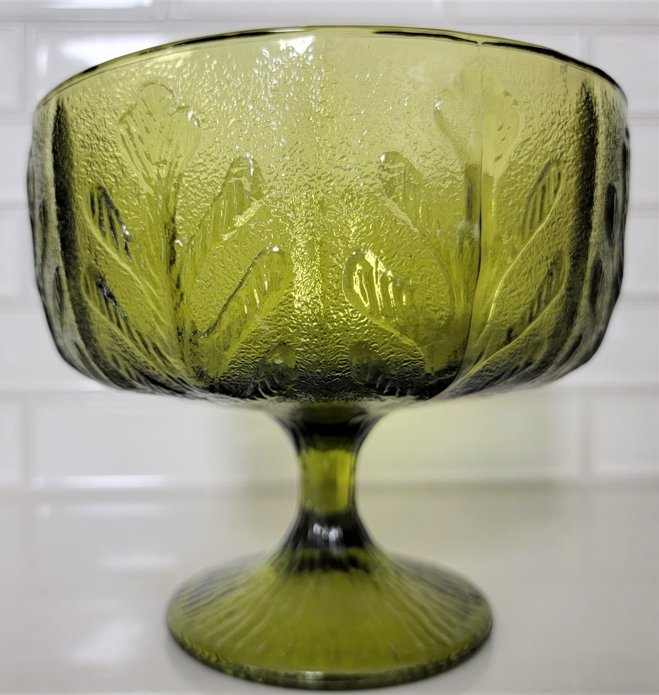 Mid-century Modern Indiana Glass Avocado Green Oak Leaf Design - Etsy