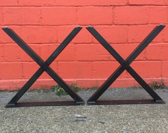 Rectangle Style Metal Table Legs Blackened Brushed Steel | Etsy