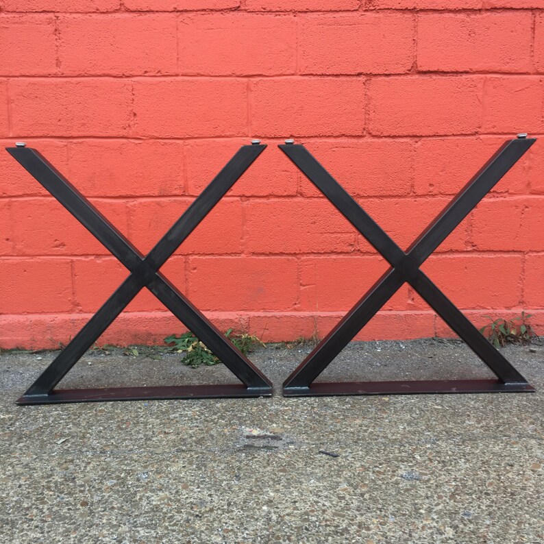 X Style Metal Table Legs Blackened, Brushed Steel Powder Coated ...