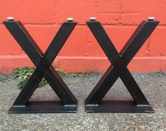 3D X Style Metal Bench Legs Brushed Steel, Blackened Powder Coated ...