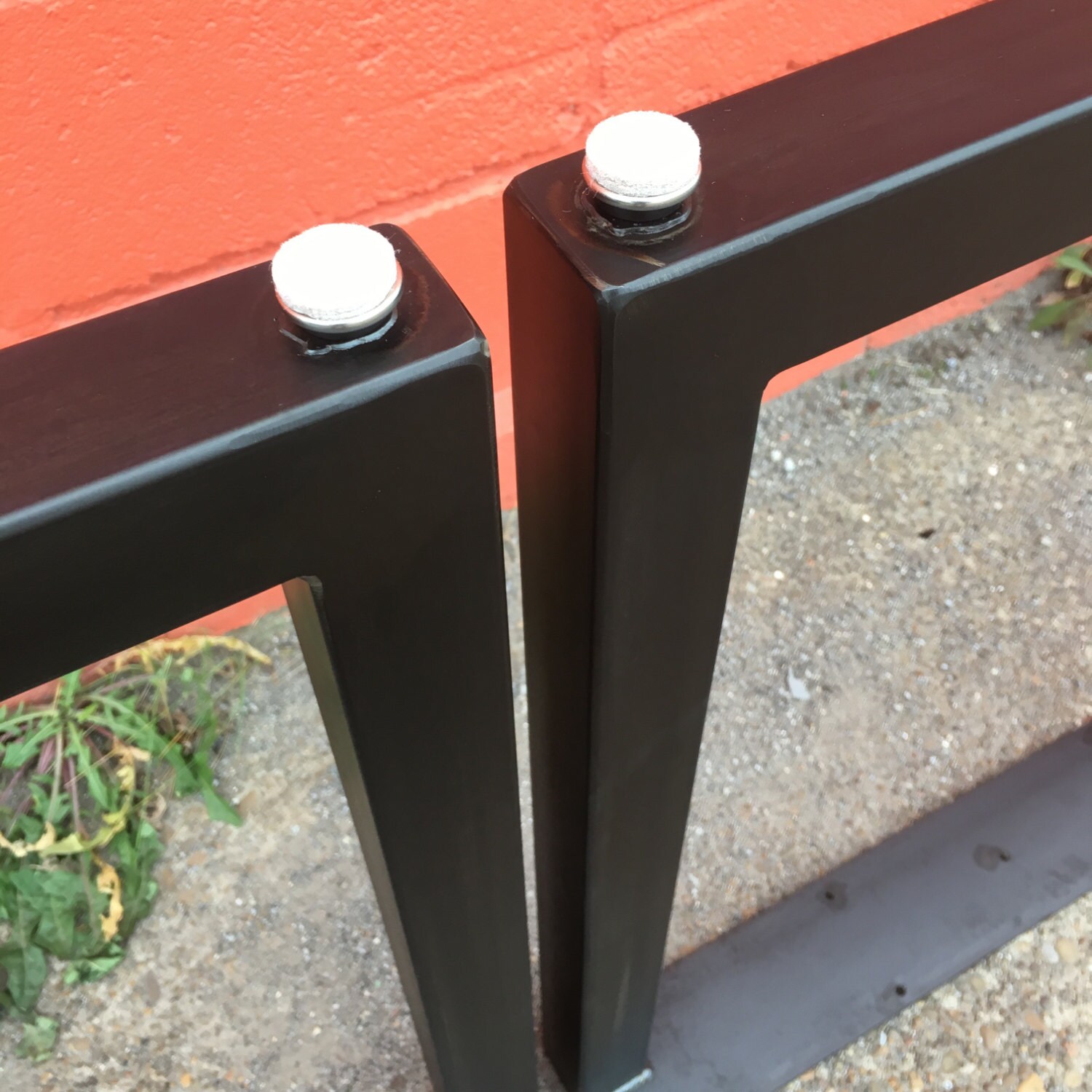 Rectangle Style Metal Table Legs Blackened, Brushed Steel Powder Coated ...