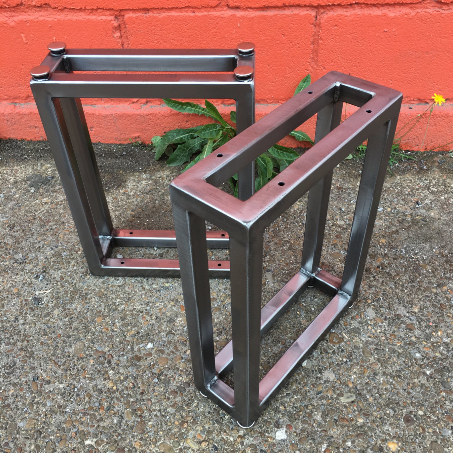 3D Rectangle Style Metal Bench Legs Brushed Steel, Blackened Powder ...