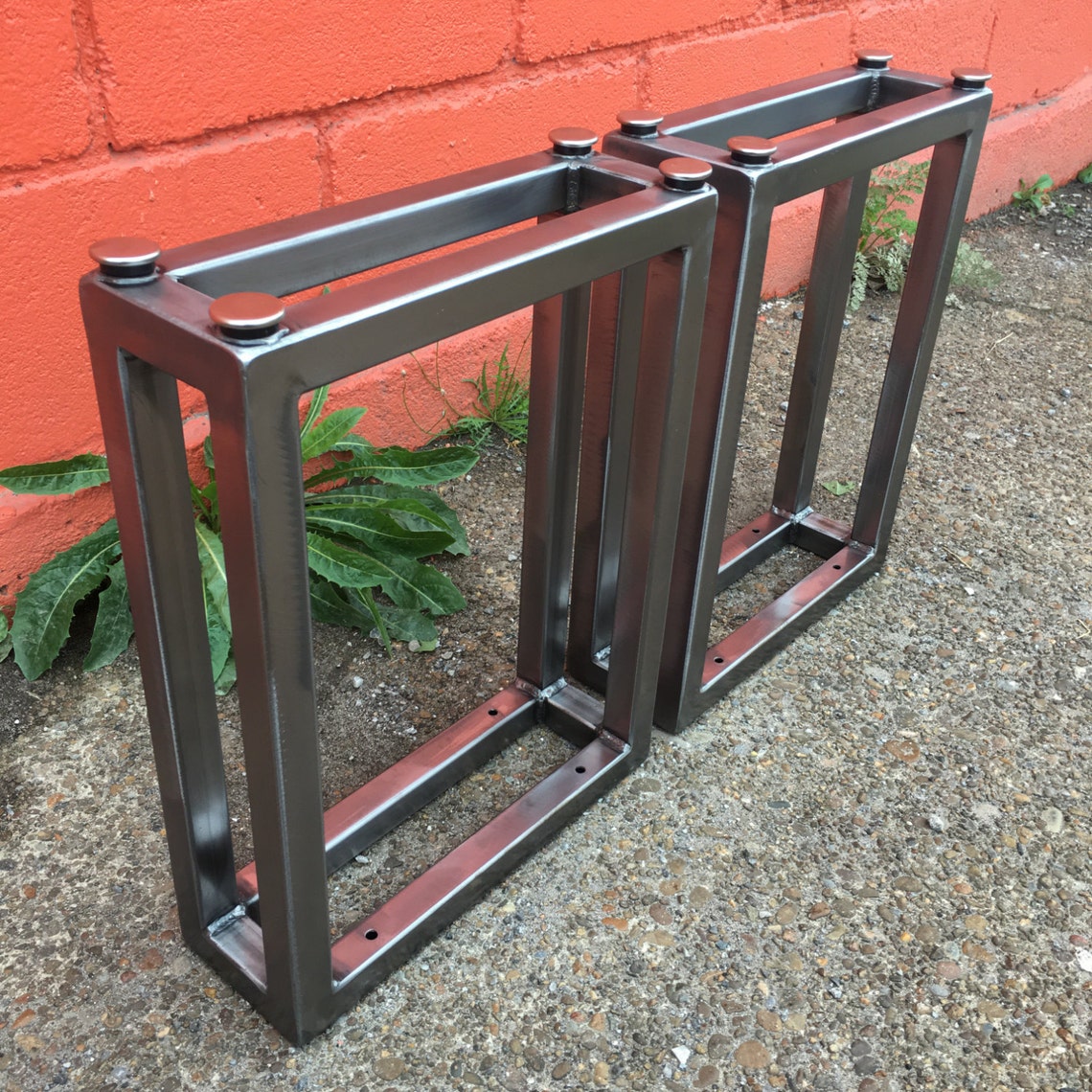 3D Rectangle Style Metal Bench Legs Brushed Steel, Blackened Powder ...