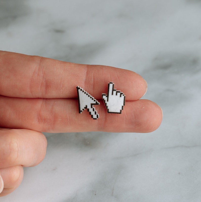 Computer Mouse and Cursor Pixel Black and White Stud Earrings - 1 Pair ...