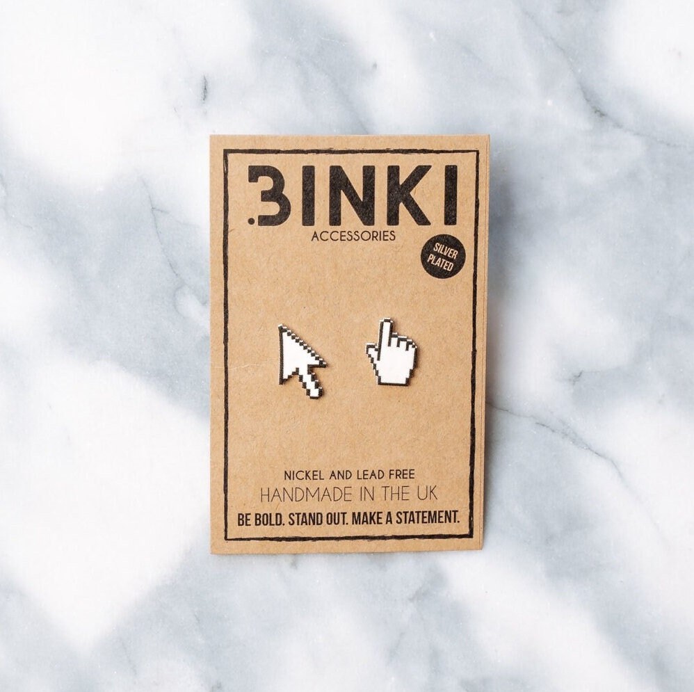 Computer Mouse and Cursor Pixel Black and White Stud Earrings - Etsy UK