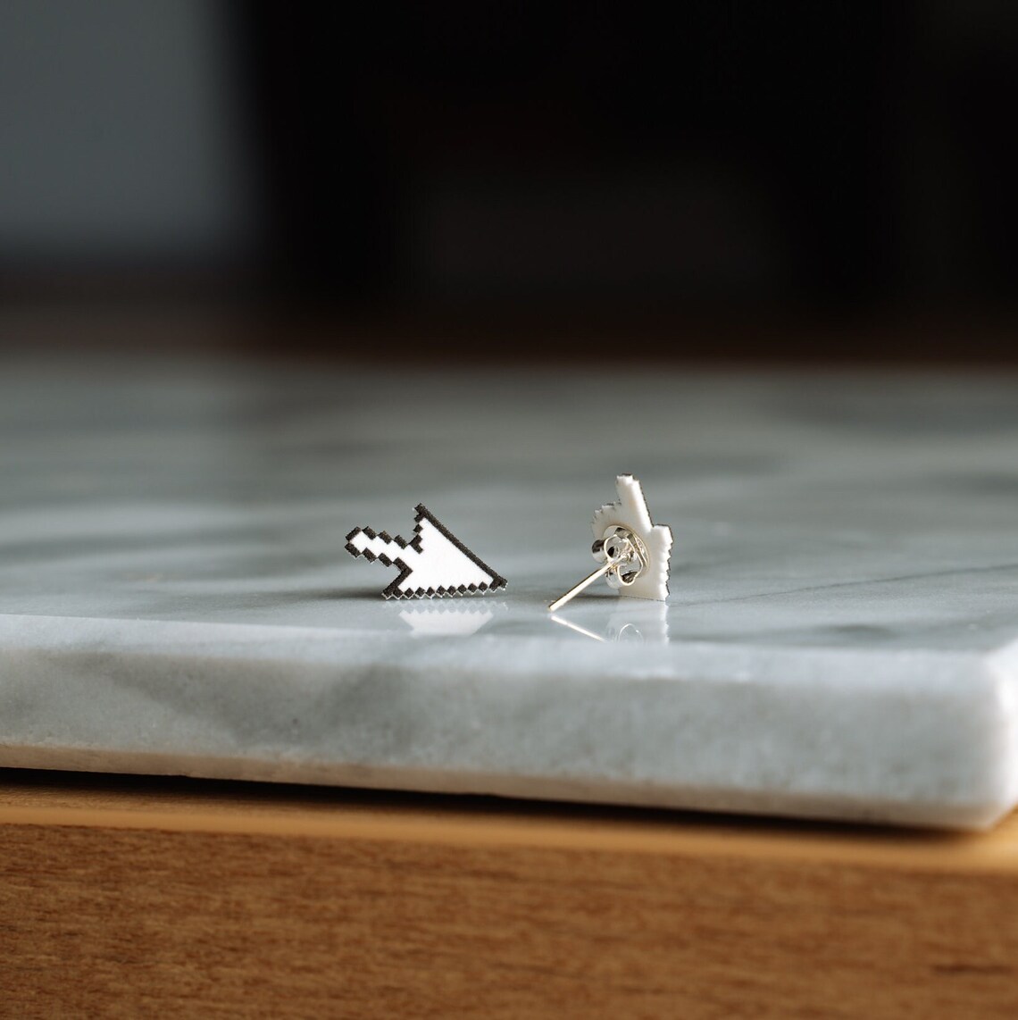 Computer Mouse and Cursor Pixel Black and White Stud Earrings - 1 Pair ...