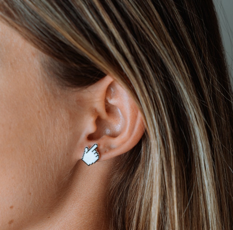 Computer Mouse and Cursor Pixel Black and White Stud Earrings - 1 Pair ...