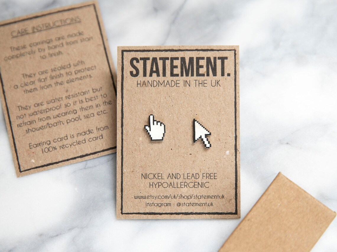 Computer Mouse and Cursor Pixel Black and White Stud Earrings | Etsy