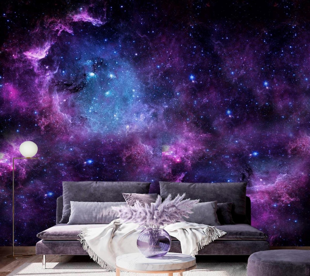 Ceiling Purple Space Wall Mural Bedroom Wallpaper Kids Room Night Sky ...