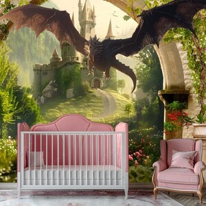 Fairytale Kids Castle Wallpaper & Cute Dragon Wall Mural, Princess ...