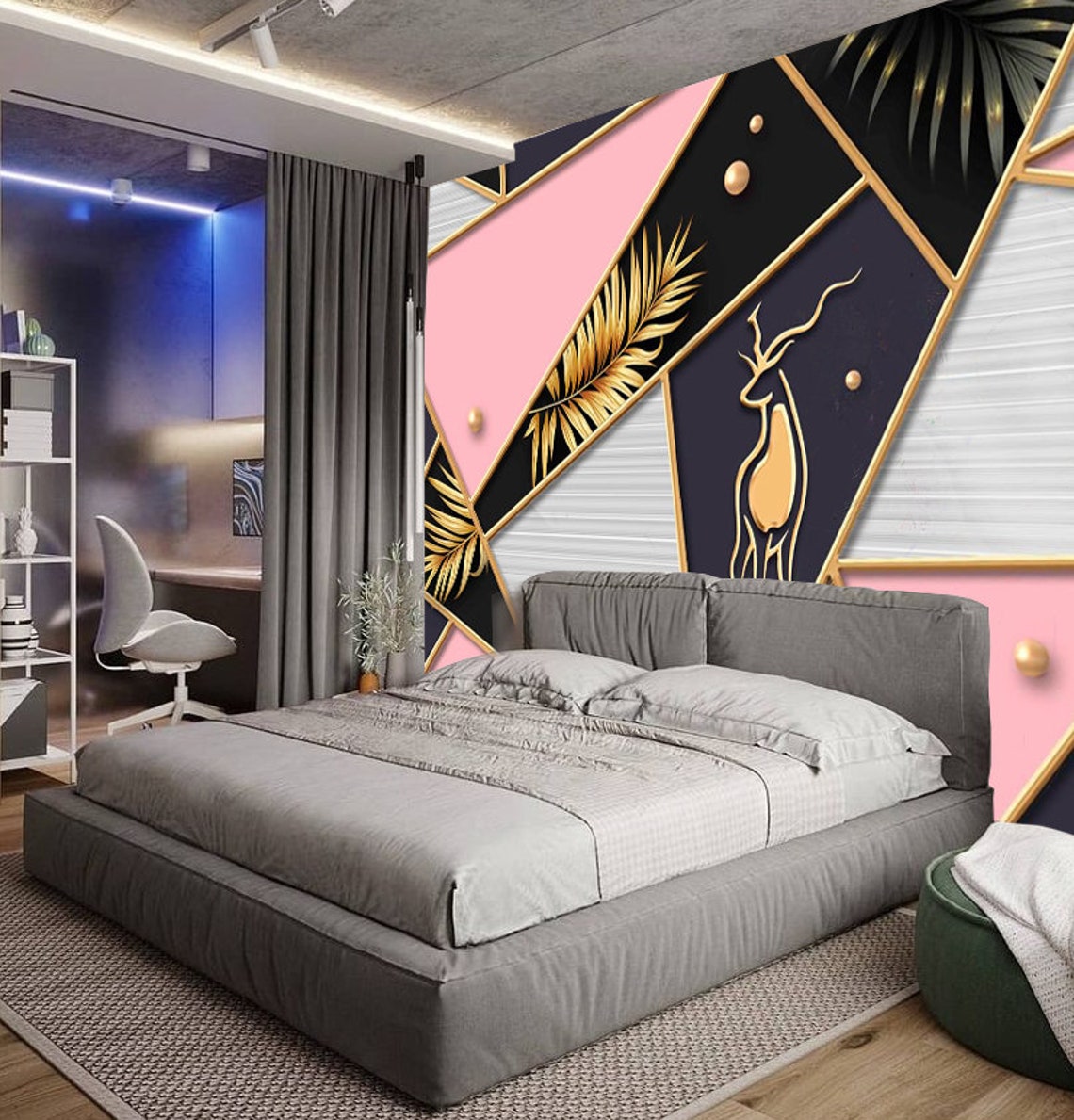 Abstract Vector 3D Geometry Pink Gold Black Wall Mural - Etsy