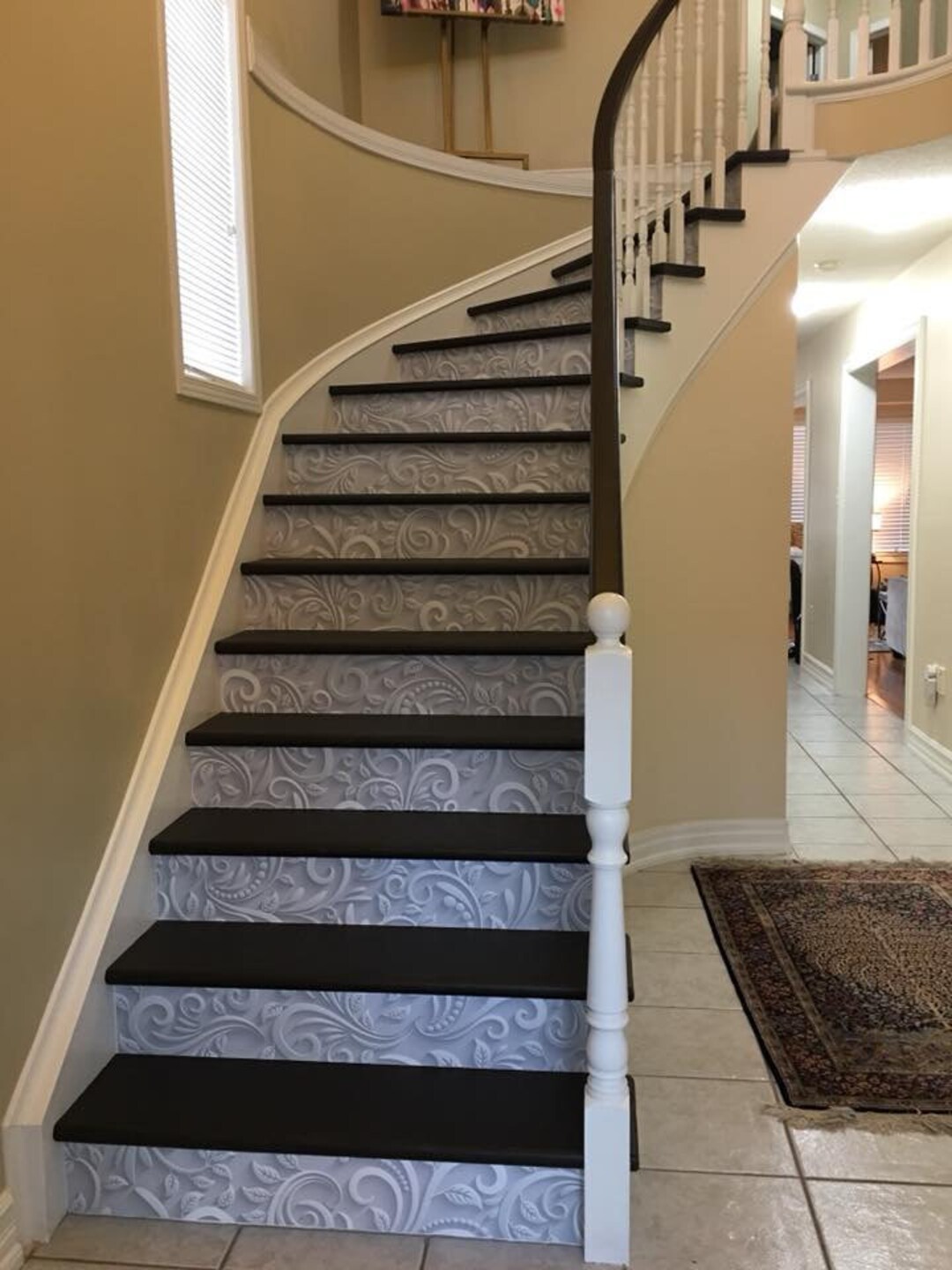 White Flowers Stairway Decoration Adhesive Vinyl Stair Riser Panels ...