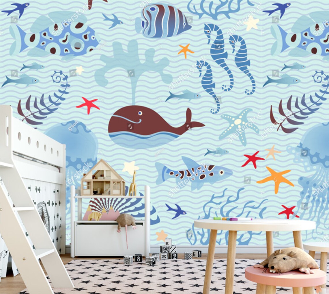 Fish World Kids Room Baby Wallpaper Kids Room Sticker Wall | Etsy