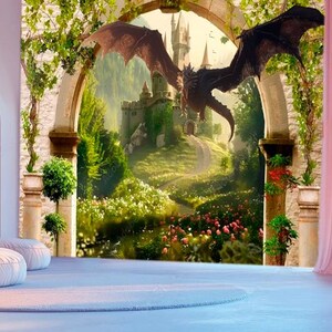 Fairytale Kids Castle Wallpaper & Cute Dragon Wall Mural, Princess ...