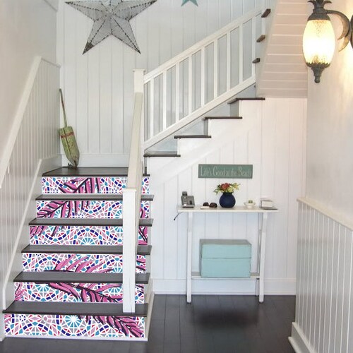 White Flowers Stairway Decoration Adhesive Vinyl Stair Riser - Etsy
