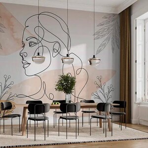 Woman One Line Face Wallpaper Beauty Salon Pink Murals Bedroom Face ...