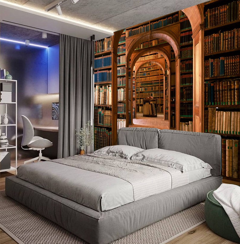 Unique Library 3D Wall Decor Old Library Vinyl Wallpaper Books | Etsy