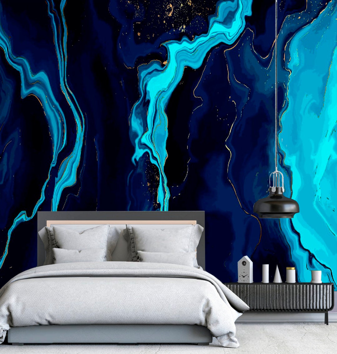 VECTOR Abstract Turquoise Navy Blue Art Background 3D Marbleized Waves ...