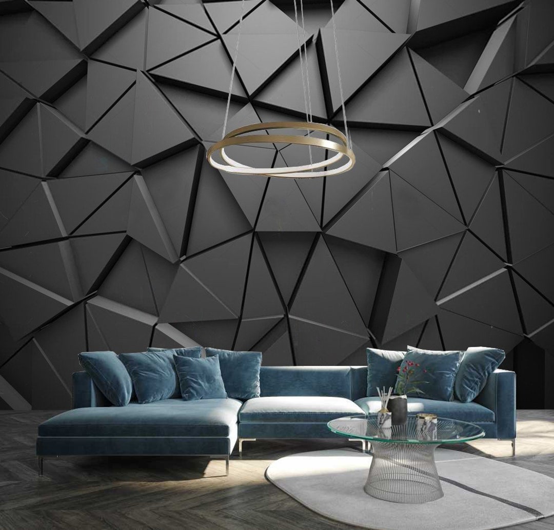 3D Triangle Wall Mural Abstract Triangle Gray Wall Sticker Geometric ...