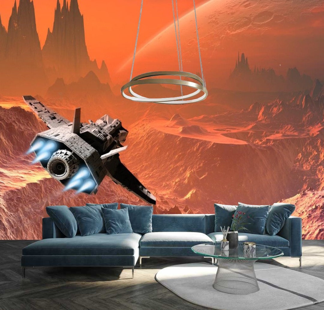 Spaceship Wall Mural – Outer Space Galaxy Wallpaper for Boys Room – Sci ...