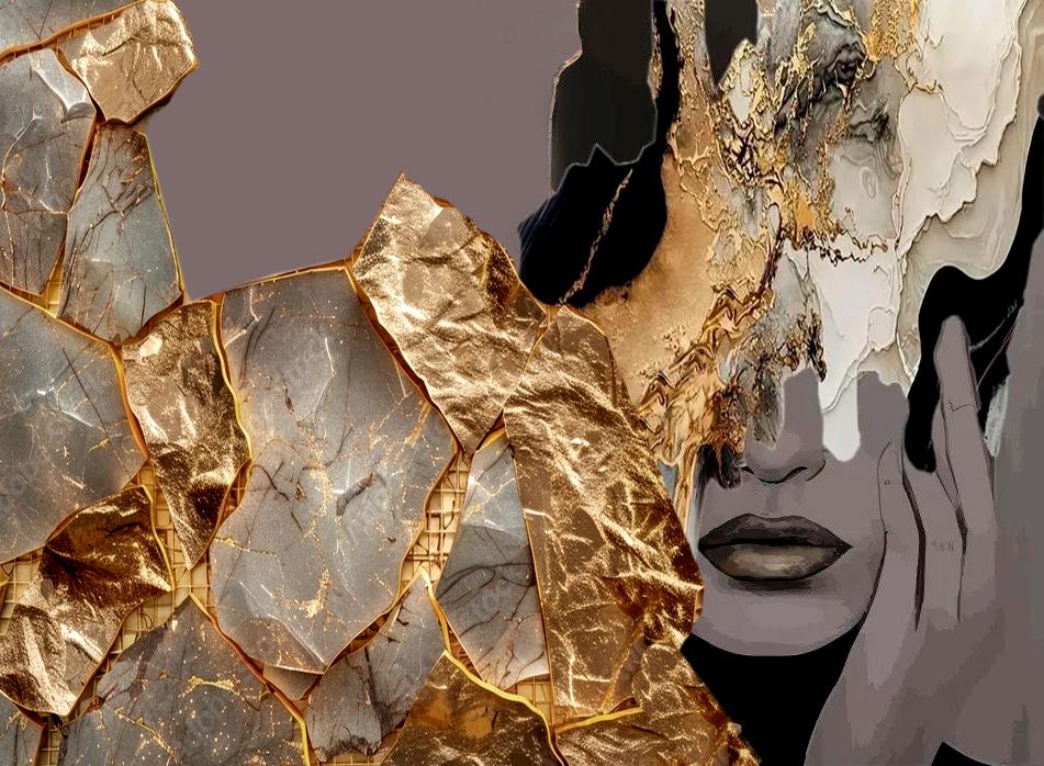 Gold Gray Face Wall Mural Grunge Wall Mural Gold Fluid Wall Large Gold ...
