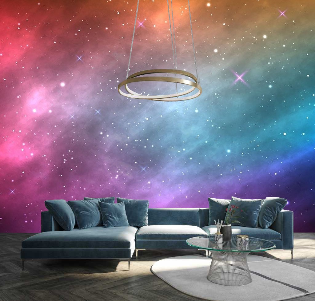Rainbow Galaxy Space Wallpaper Bedroom Mural Beauty Salon - Etsy