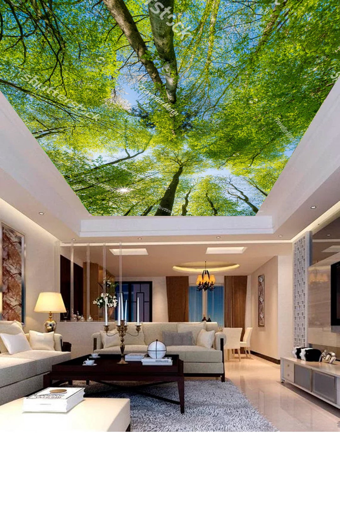 Green Trees Sky Ceiling Sticker Ceiling Decor Leaves Green Branch Photo ...