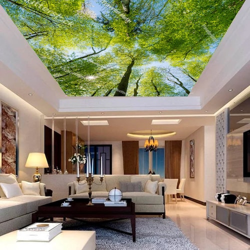 Green Trees Sky Ceiling Sticker Ceiling Decor Leaves Green | Etsy