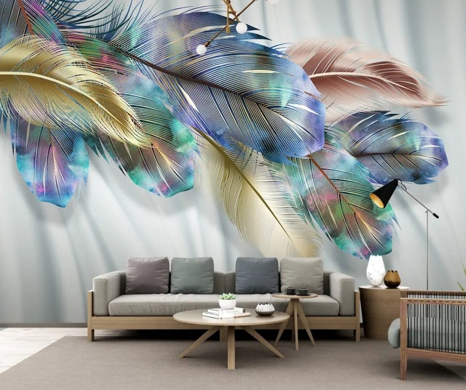 3D Rainbow Feather Pattern Vinyl Wallpaper Colourful Kids Wallpaper ...