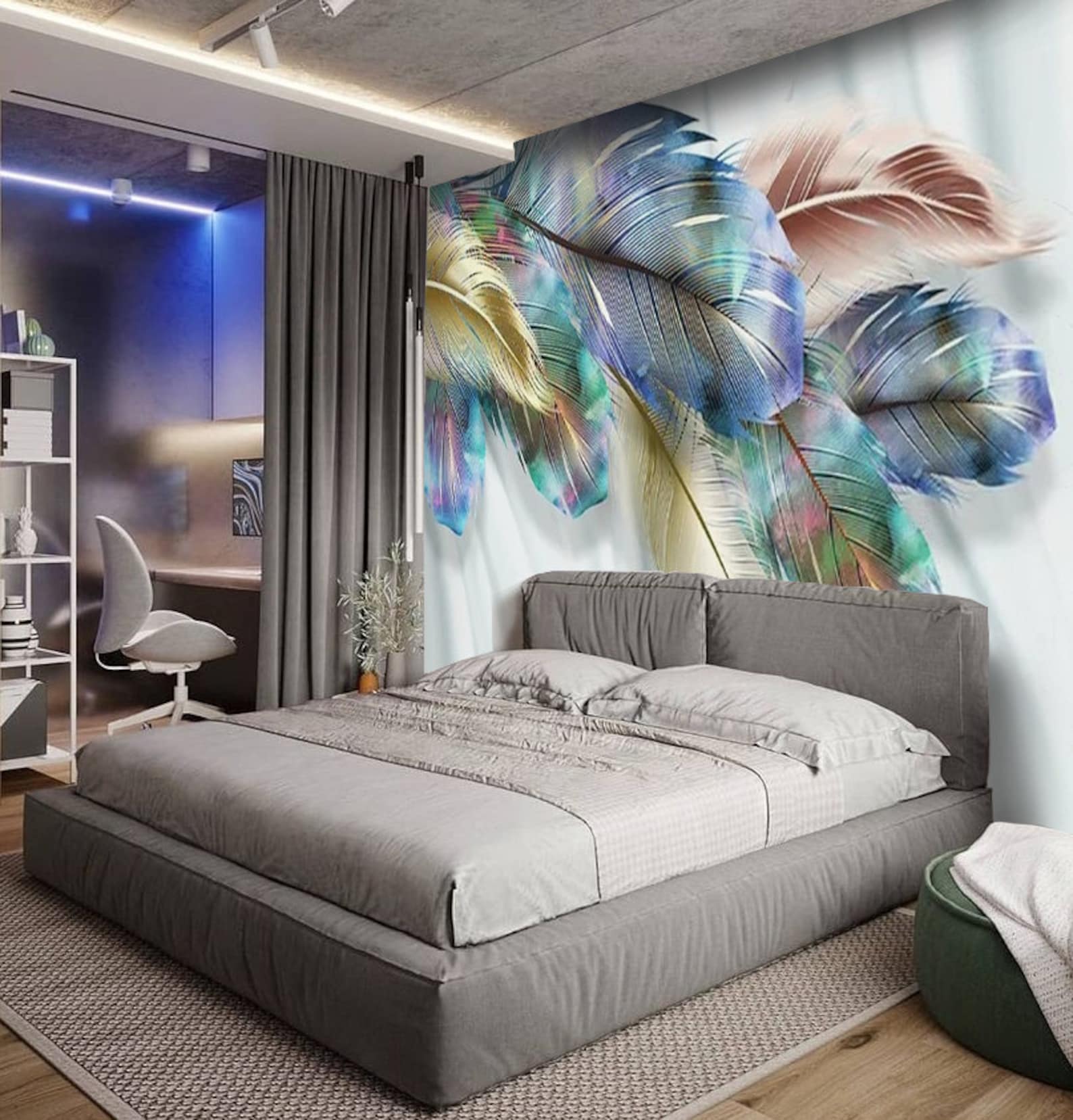 3D Rainbow Feather Pattern Vinyl Wallpaper Colourful Kids Wallpaper ...