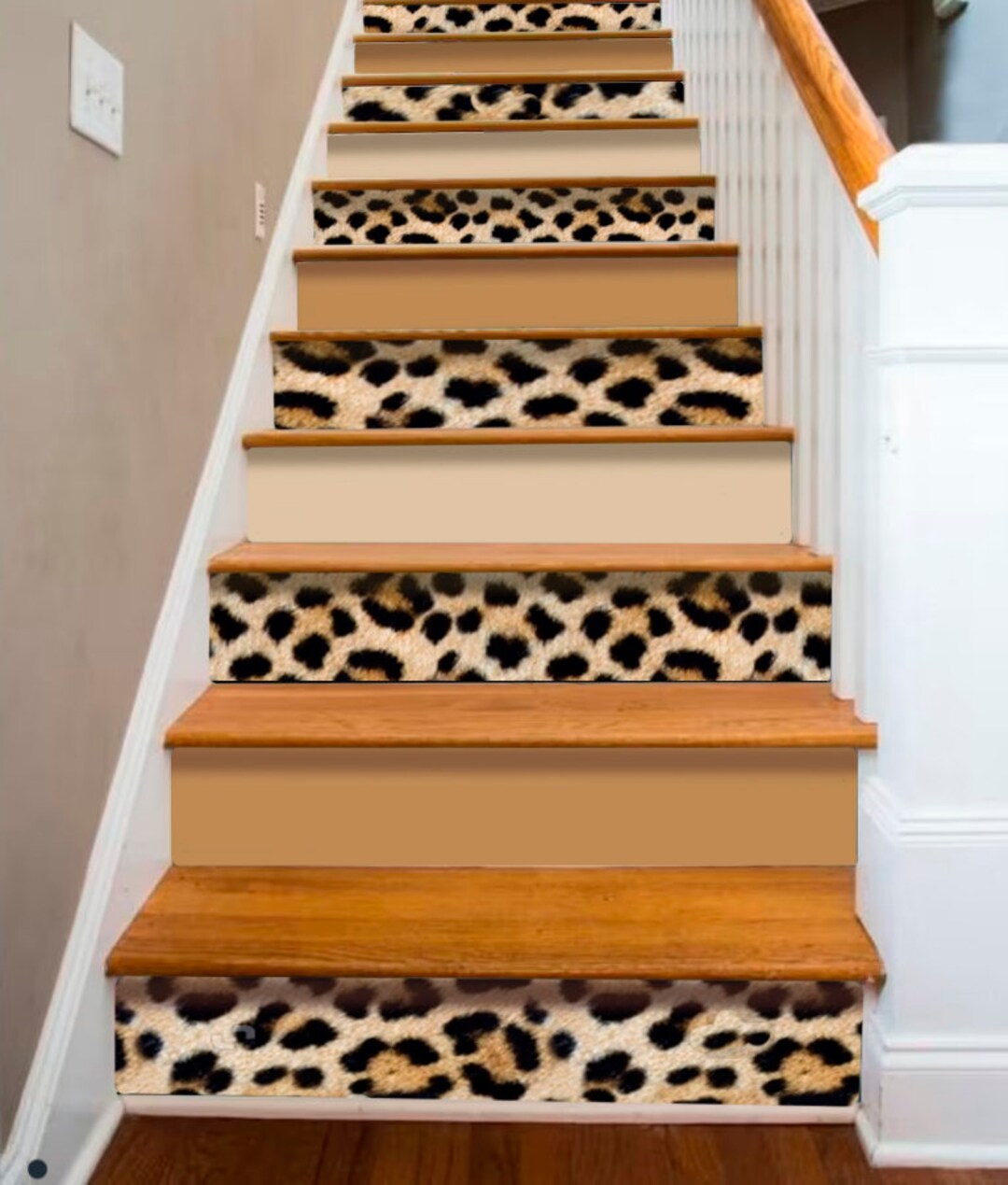 Leopard Skin Texture Animal Print Stair Stickers Beige Leopard Stair ...