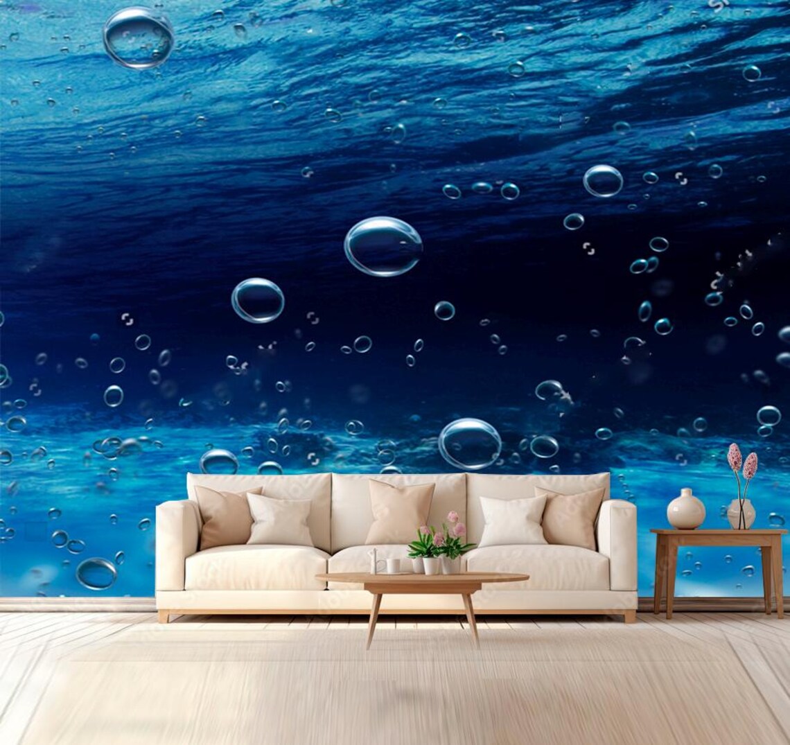 Bubbles Underwater Wall Mural Ocean Blue Water Wall Sticker Bathroom ...