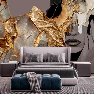 Gold Gray Face Wall Mural Grunge Wall Mural Gold Fluid Wall Large Gold ...