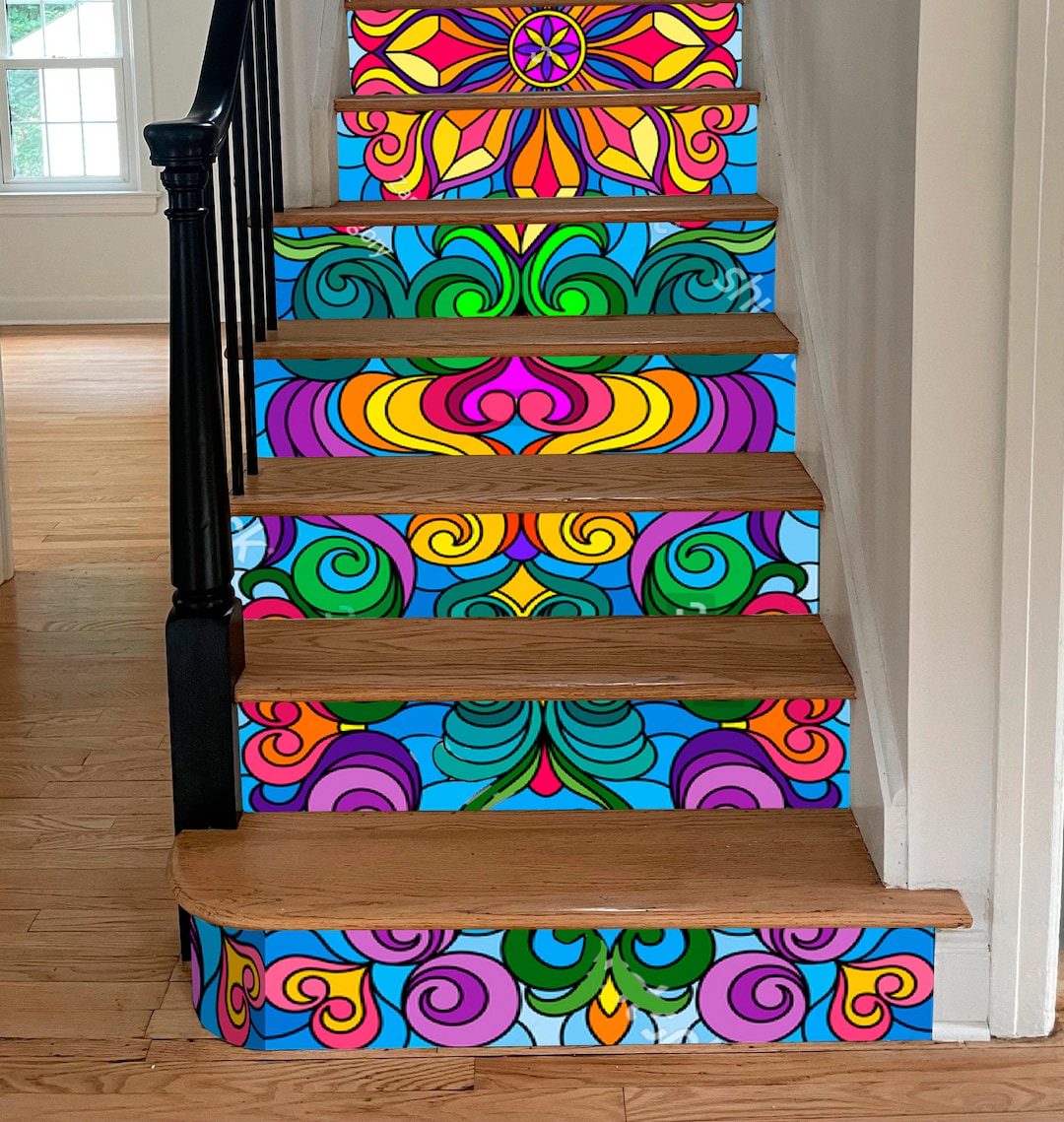 Vitrage Stair Design Rainbow Pattern Stairs Multicolor Stair Panels ...