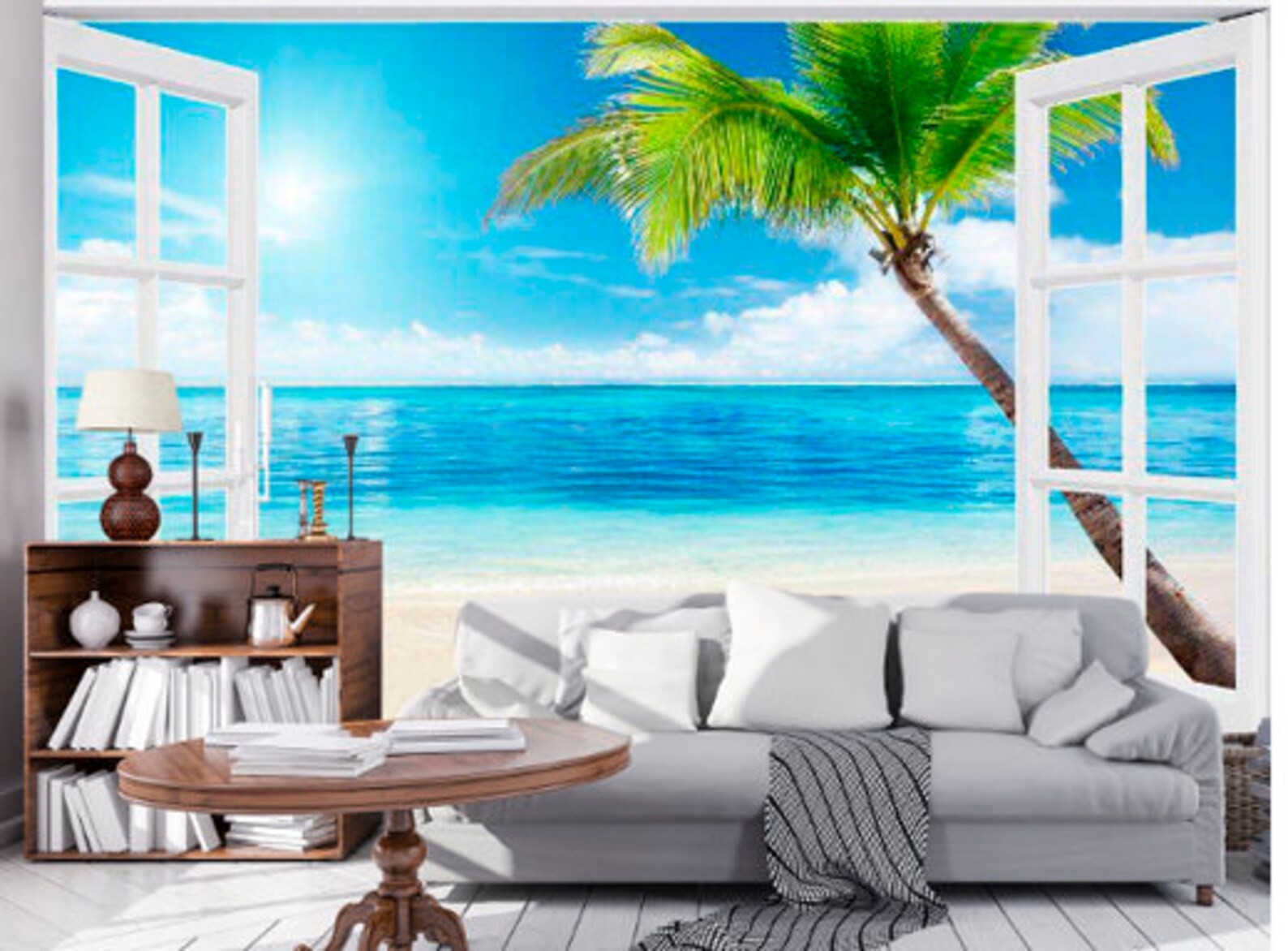 3D Window Palms Wallpaper Wall Sticker Wall Decor Peel and | Etsy