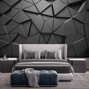 3D Triangle Wall Mural Abstract Triangle Gray Wall Sticker Geometric ...