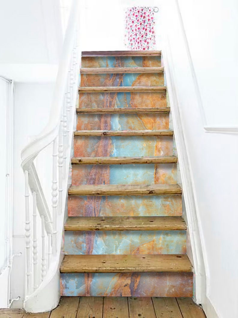 Self Adhesive Marble Stair Riser Stickers – Rustic Stone Patina Texture ...