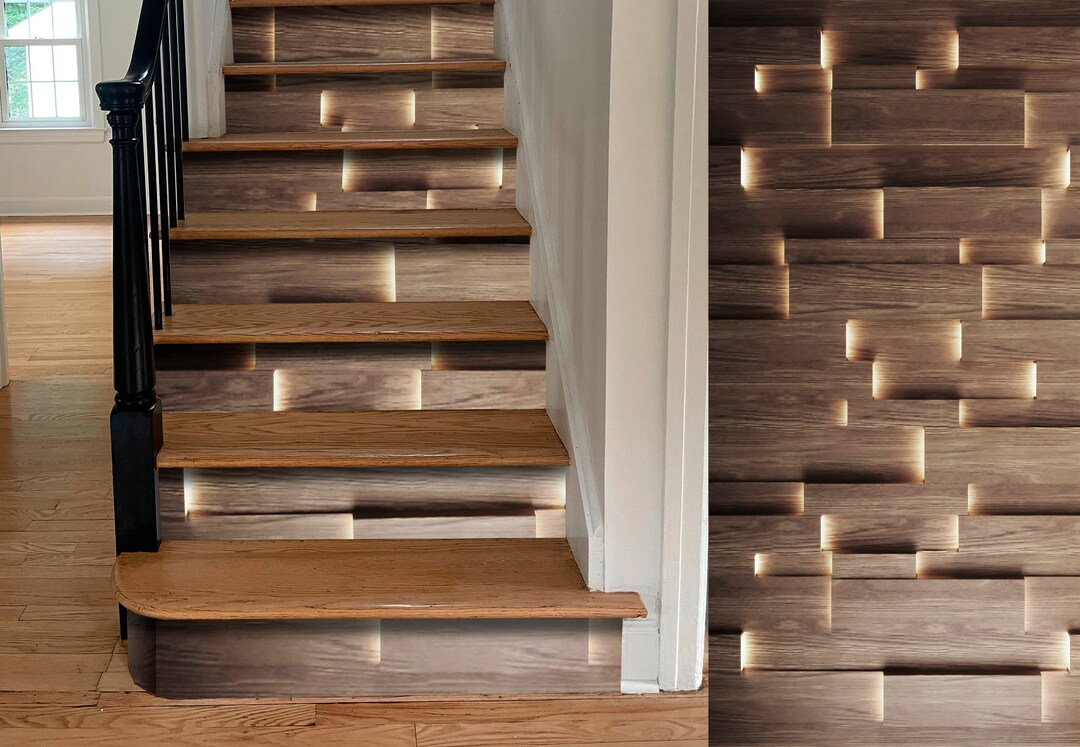 3D Wooden Block With Backlights Stair Stickers 3D Eco Stair Riser ...